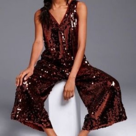 Maeve | Pants & Jumpsuits | Anthropologie Maeve Sequin Jumpsuit Royale Copper Wide Leg | Poshmark
